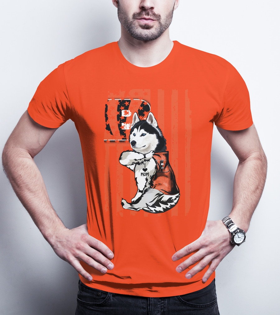 Cincinnati Bengals Siberian Husky I Love Mom Fan T-Shirt