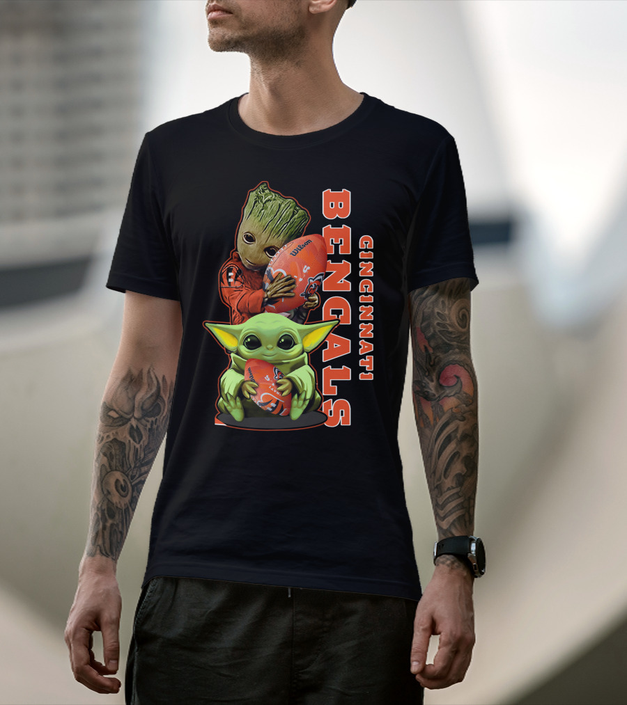 Cincinnati Bengals Baby Yoda Groot Football T-Shirt