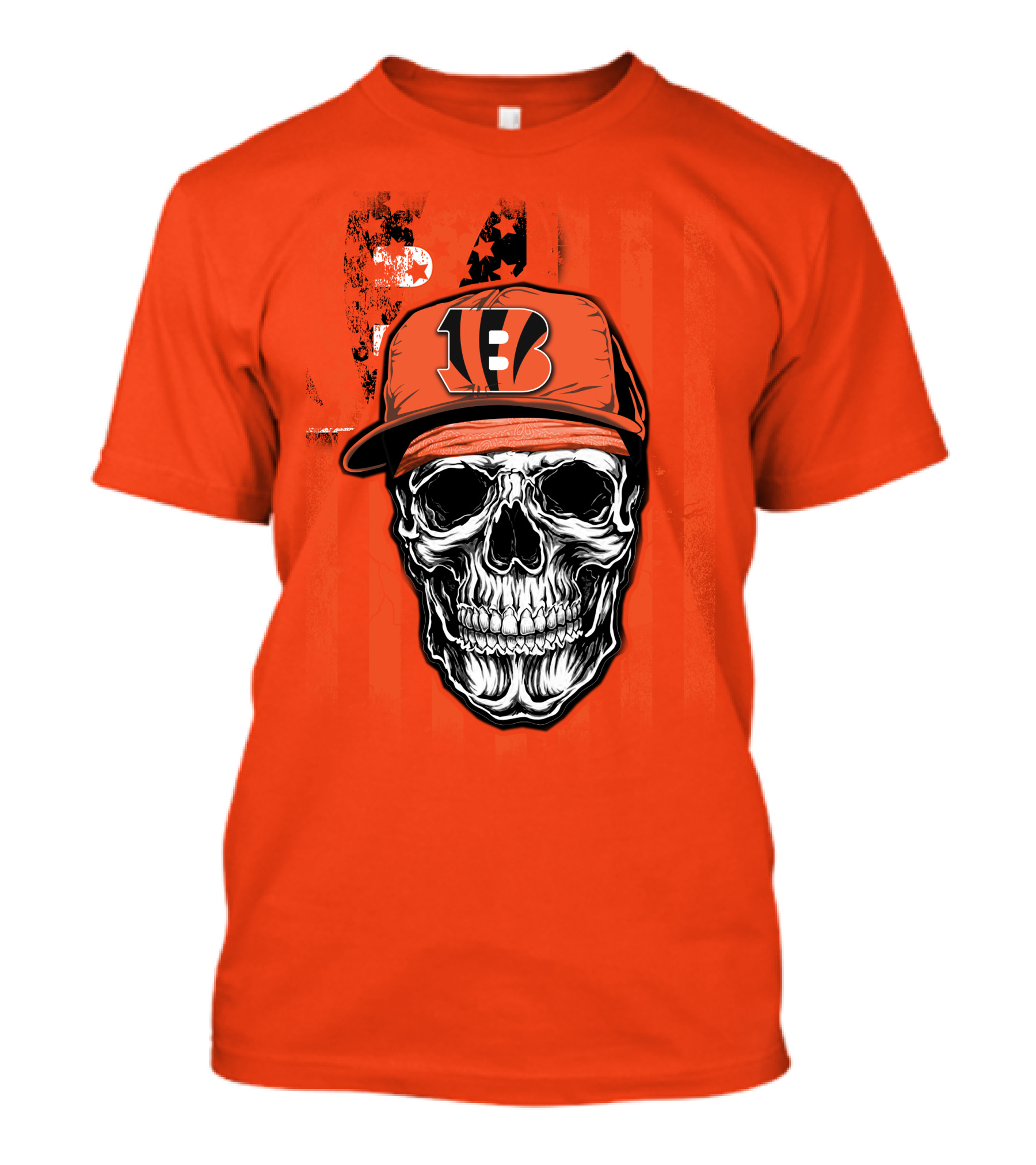 Skull V1 Cincinnati Bengals Hat American Flag Stripes T-Shirt