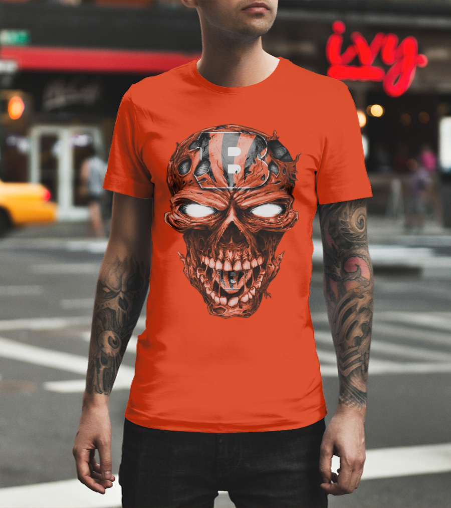Cincinnati Bengals Skull V2 Creepy Horror Fan Gear T-Shirt