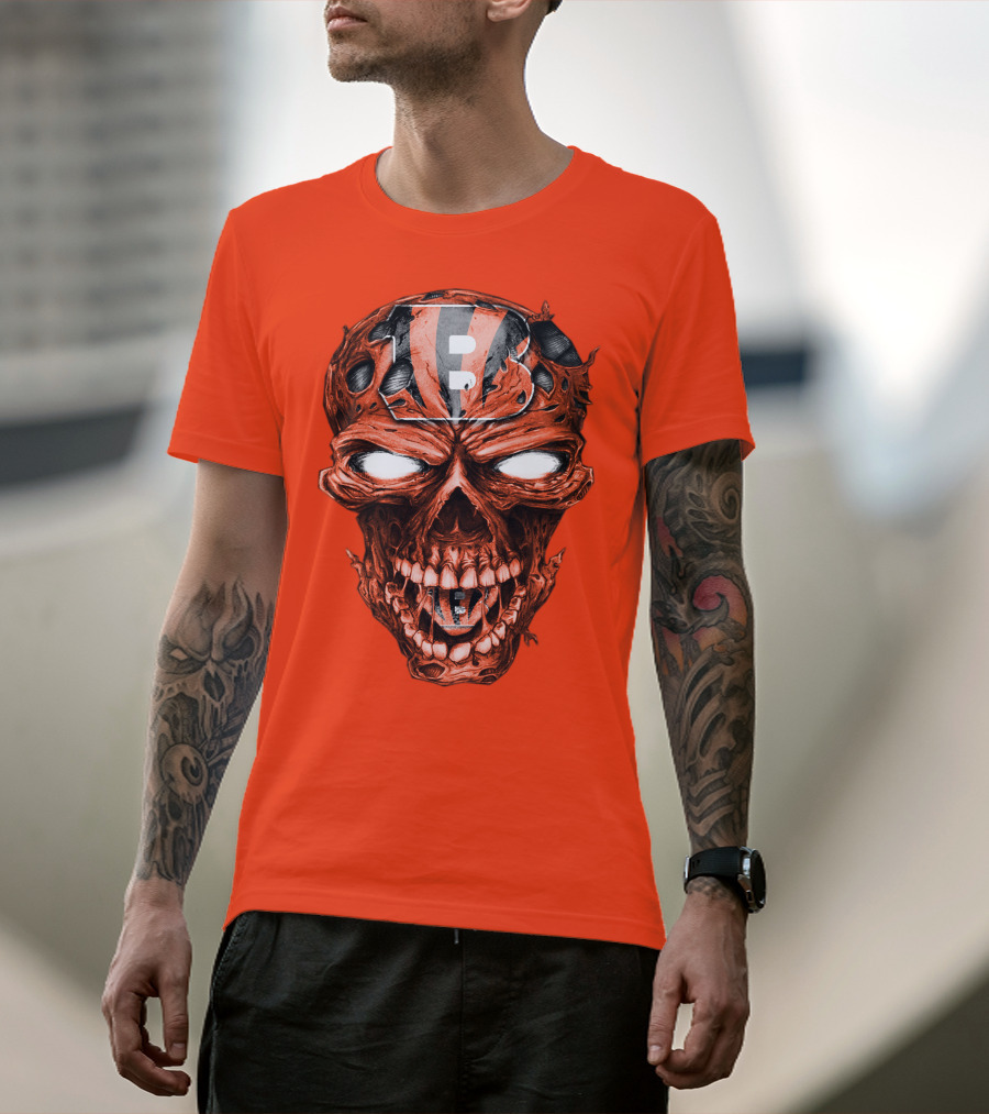 Cincinnati Bengals Skull V2 Creepy Horror Fan Gear T-Shirt