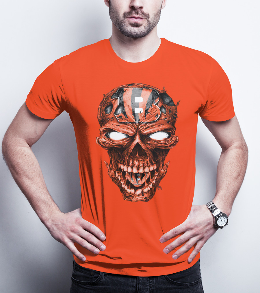 Cincinnati Bengals Skull V2 Creepy Horror Fan Gear T-Shirt