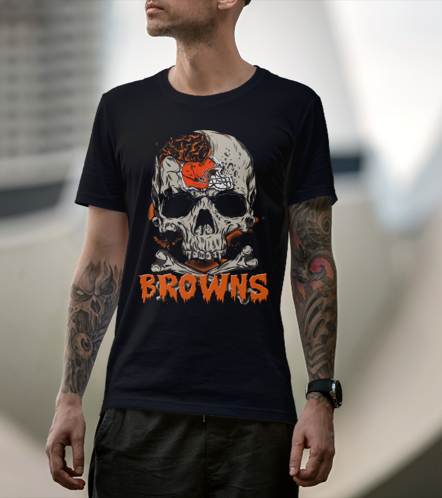 Browns Skull Helmet Motif Cleveland Browns T-Shirt
