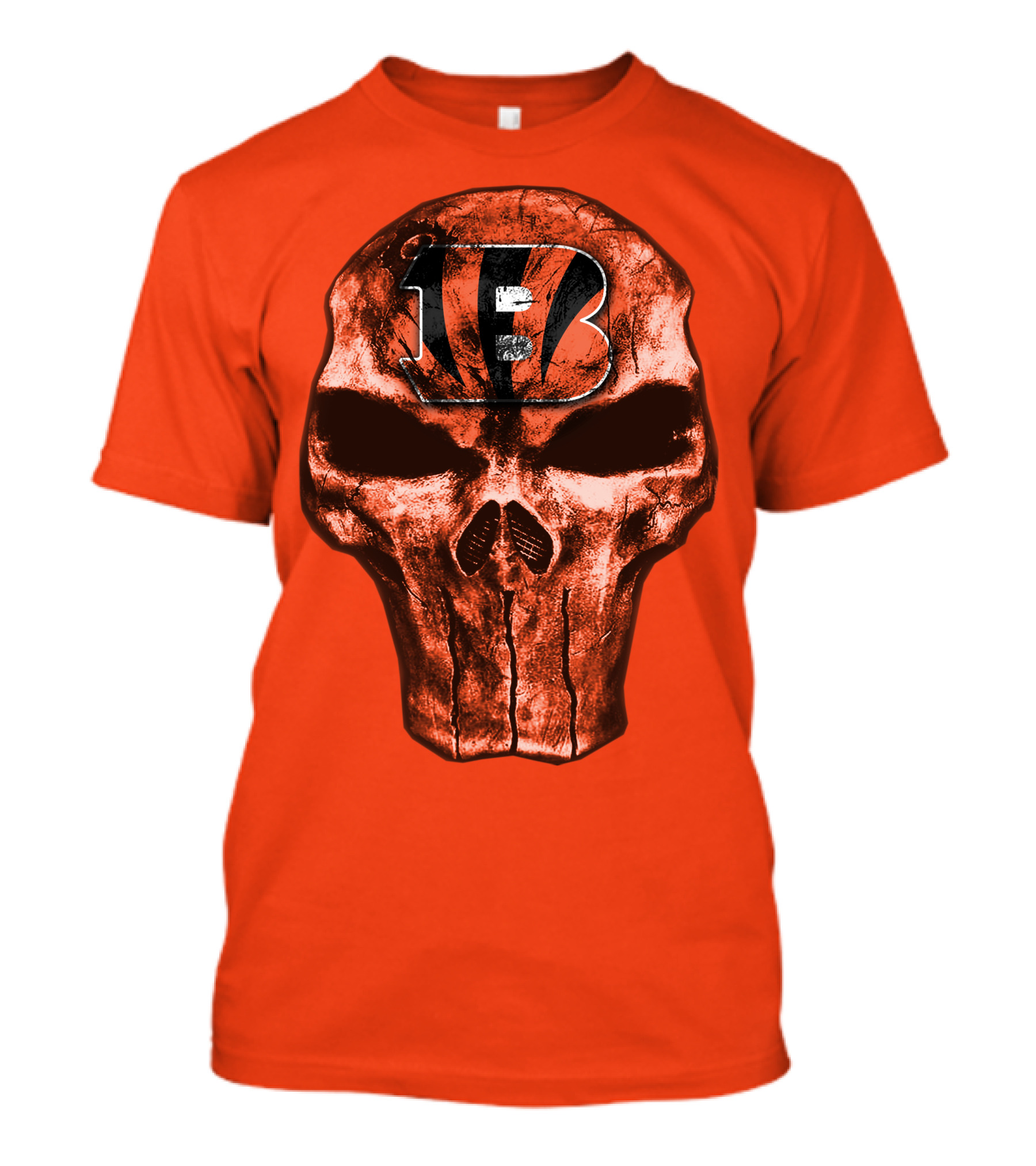 Skull Cincinnati Bengals Logo On Bold Orange T-Shirt