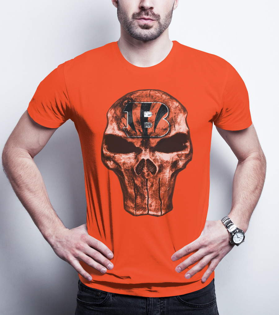 Skull Cincinnati Bengals Logo On Bold Orange T-Shirt