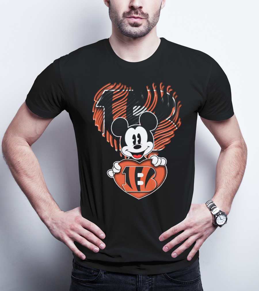 Mickey Mouse Cincinnati Bengals Heart Logo Remix T-Shirt