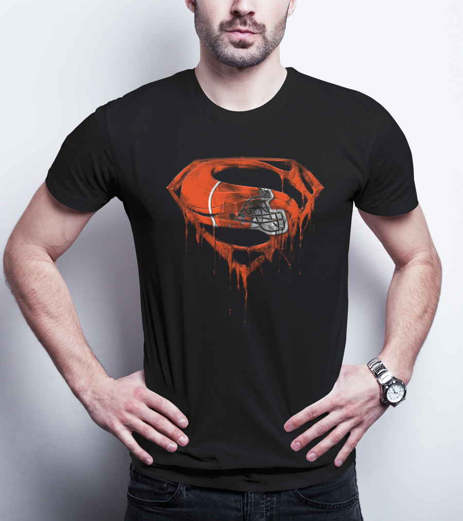 Cleveland Browns Helmet Dripping Superman Logo T-Shirt