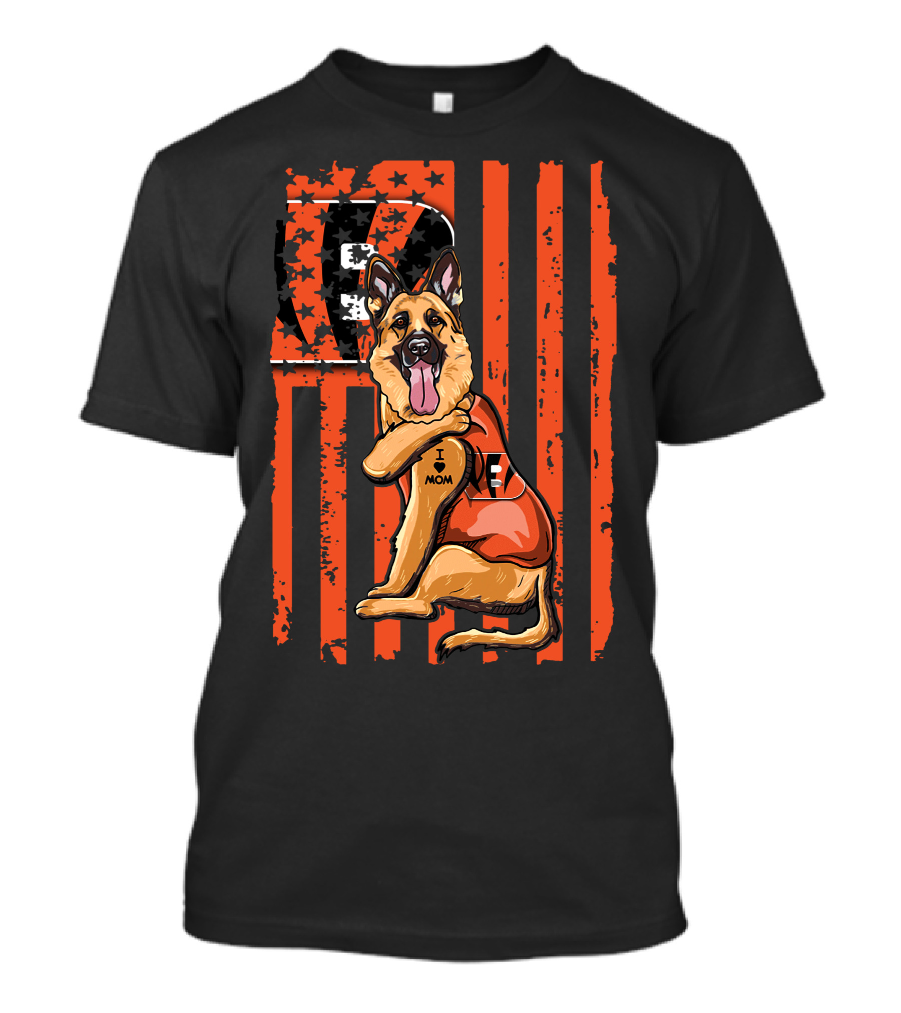 German Shepherd I Love Mom Cincinnati Bengals American Flag T-Shirt