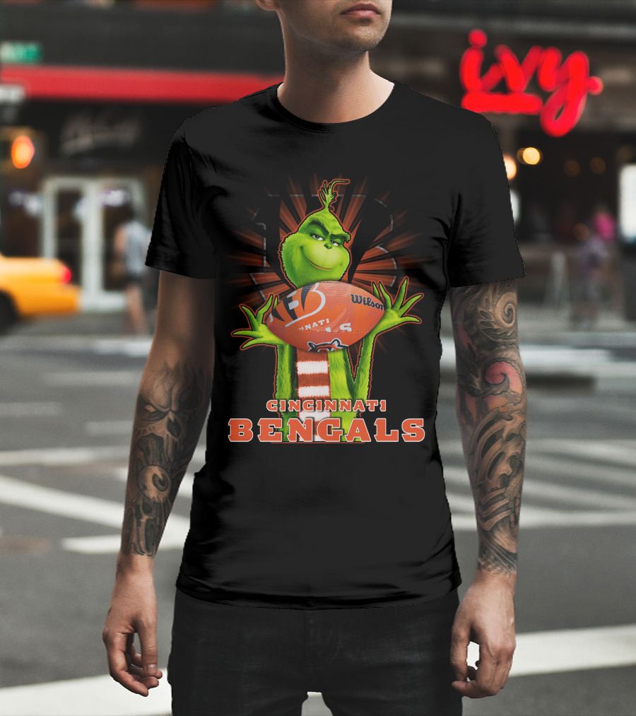 Grinch Holding Cincinnati Bengals Wilson Football T-Shirt