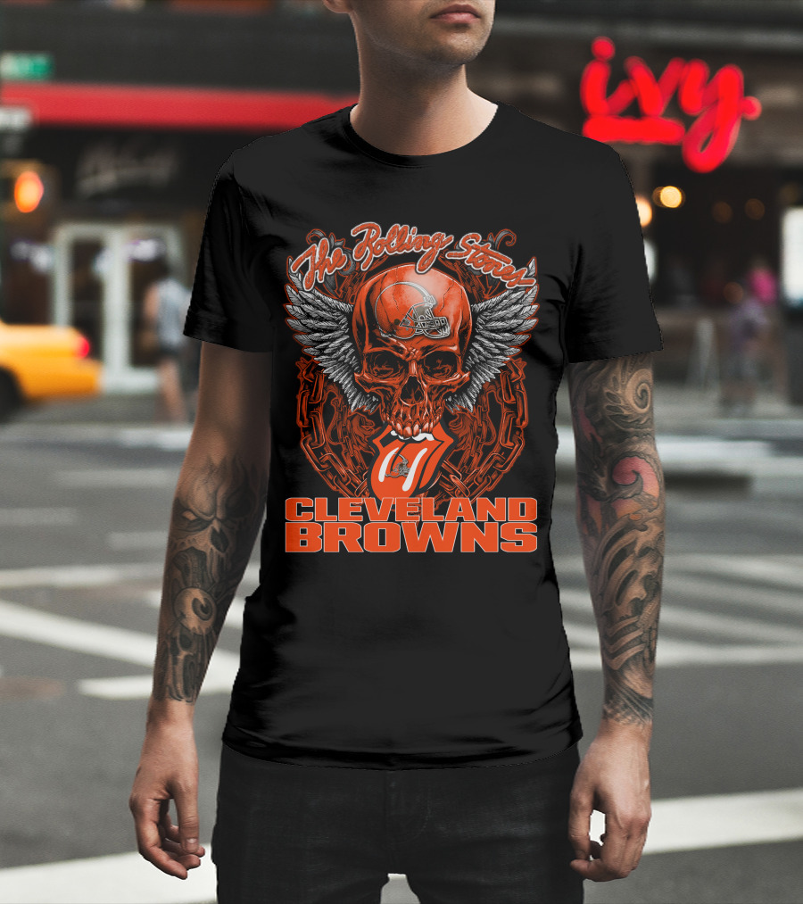 The Rolling Stones Cleveland Browns Skull With Helmet And Tongue T-Shirt