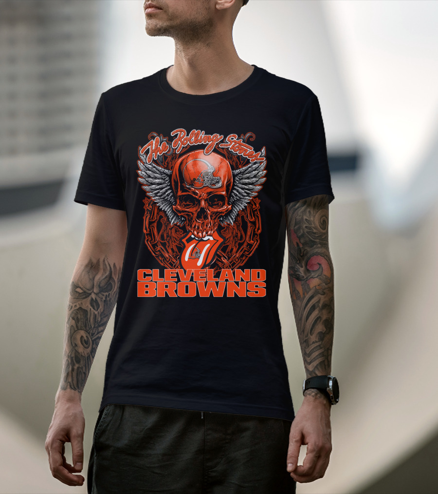 The Rolling Stones Cleveland Browns Skull With Helmet And Tongue T-Shirt