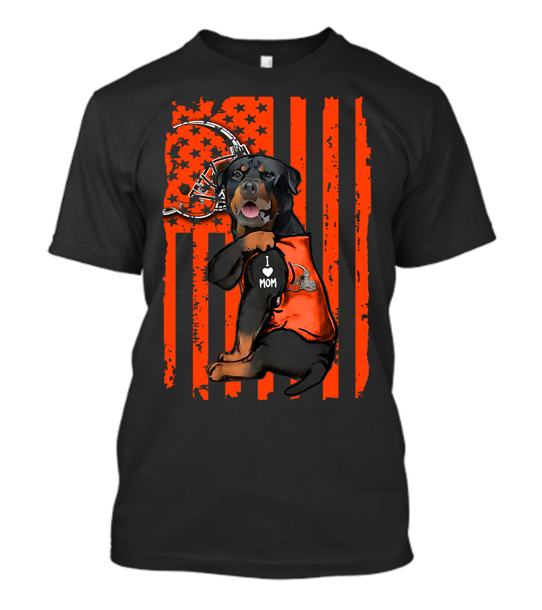 Rottweiler Cleveland Browns Helmet I Love Mom T-Shirt