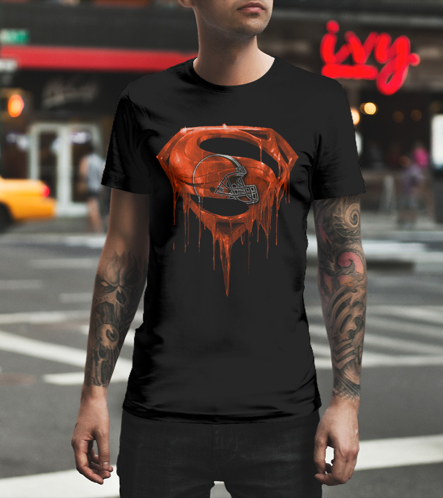 Spm CLEVELAND BROWNS Dripping Superhero Helmet T-Shirt