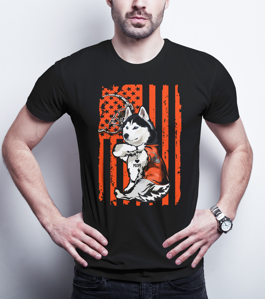Siberian Husky CLEVELAND BROWNS Football Fan Love Mom T-Shirt
