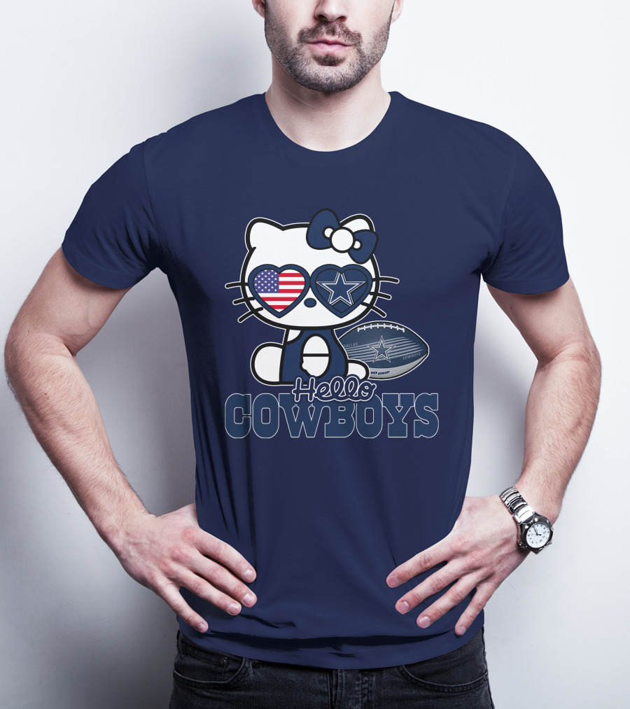 Hellokitty Hello Cowboys Dallas Football Stars USA Flag Glasses Football T-Shirt