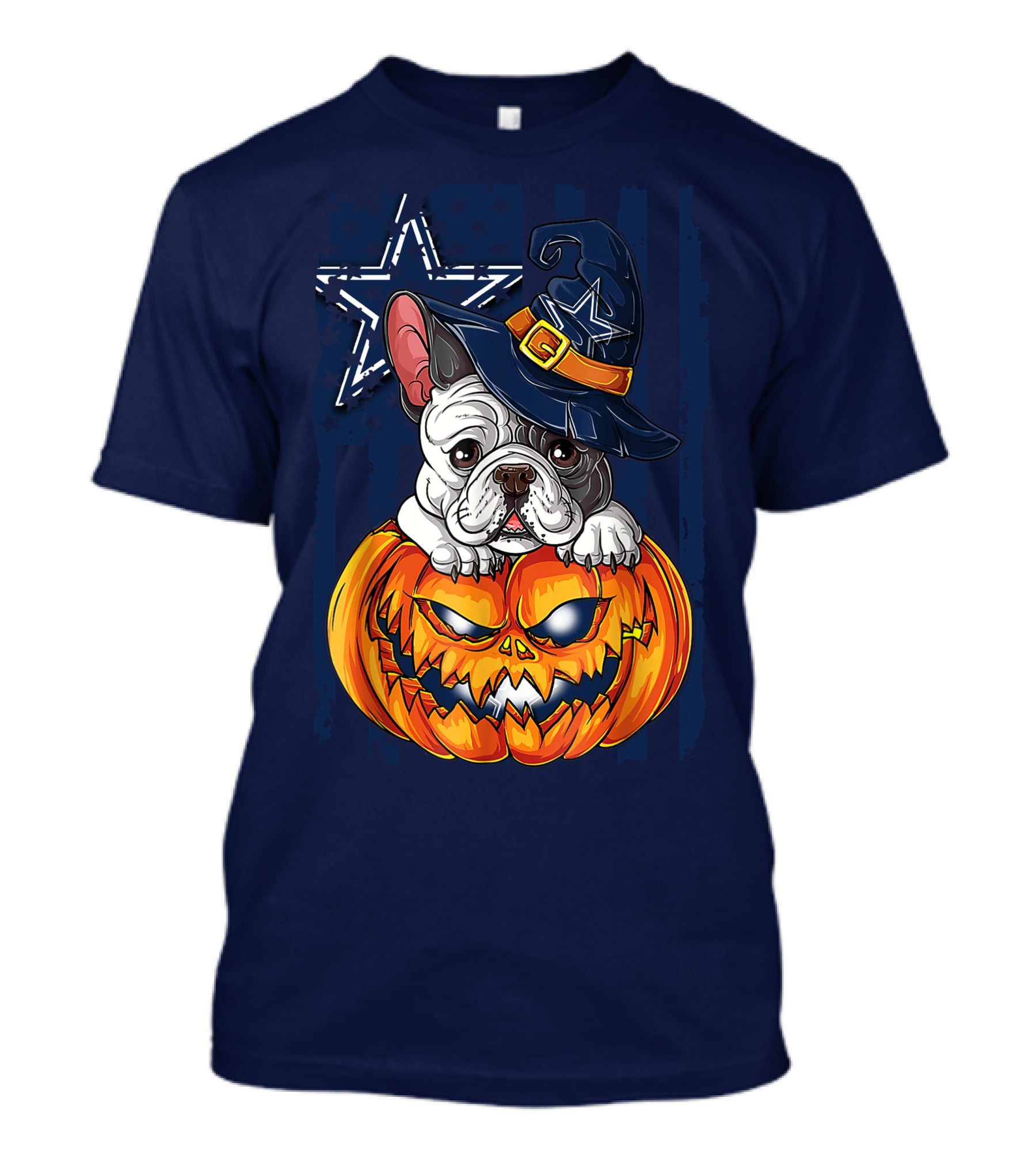 Hlw Bulldog Halloween Dallas Cowboys Pumpkin Wizard Hat T-Shirt