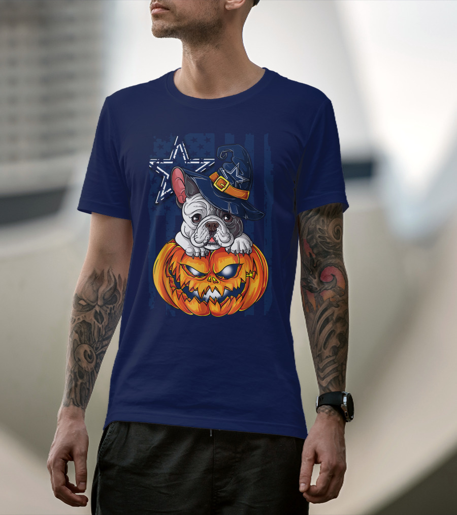 Hlw Bulldog Halloween Dallas Cowboys Pumpkin Wizard Hat T-Shirt