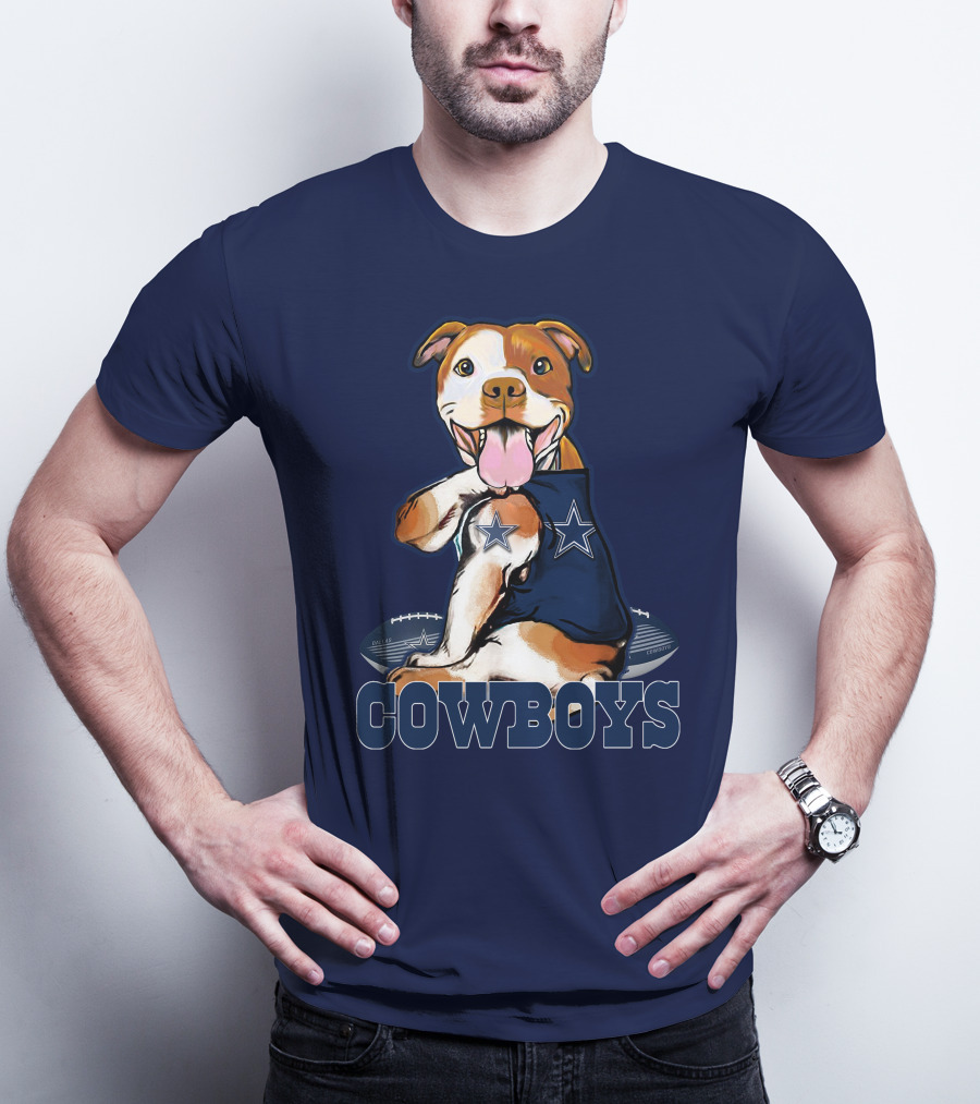 Pittbull Dallas Cowboys Pitbull Wearing Cowboys Jersey With Footballs T-Shirt