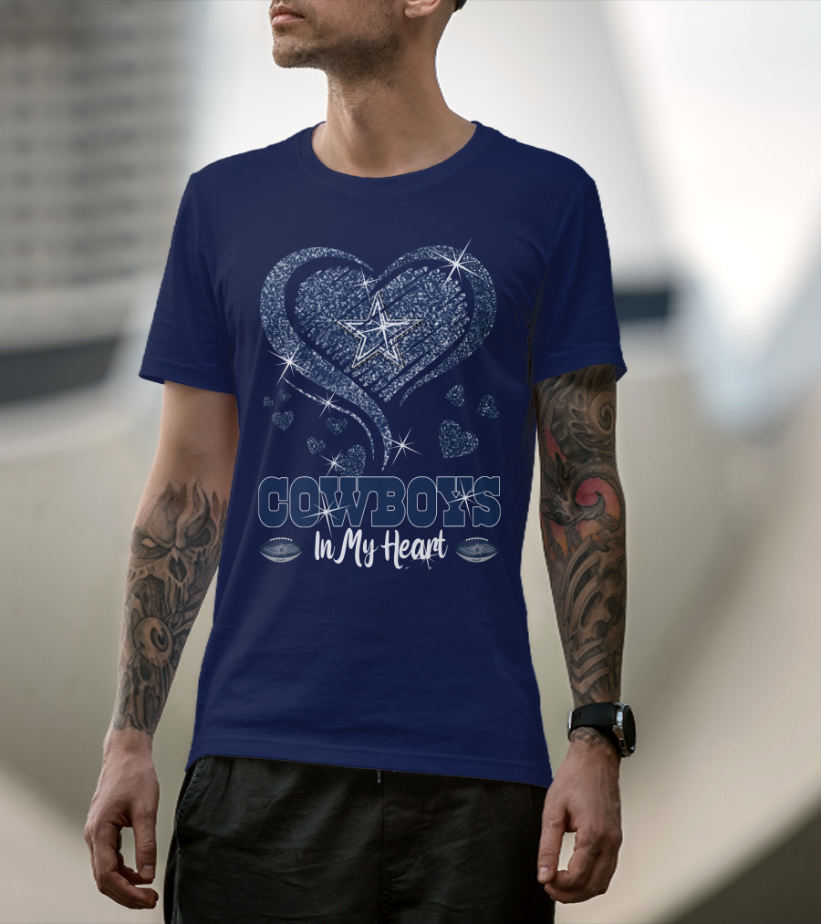 COWBOYS In My Heart Dallas Star And Glitter Hearts T-Shirt