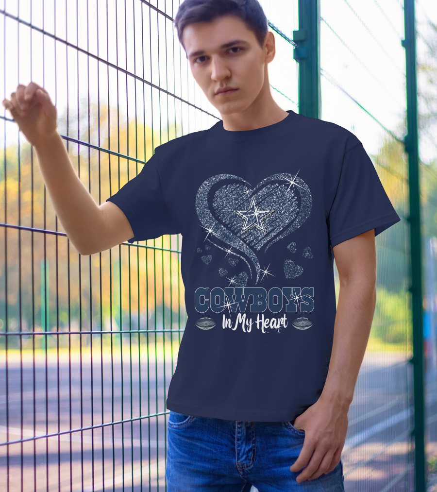 COWBOYS In My Heart Dallas Star And Glitter Hearts T-Shirt