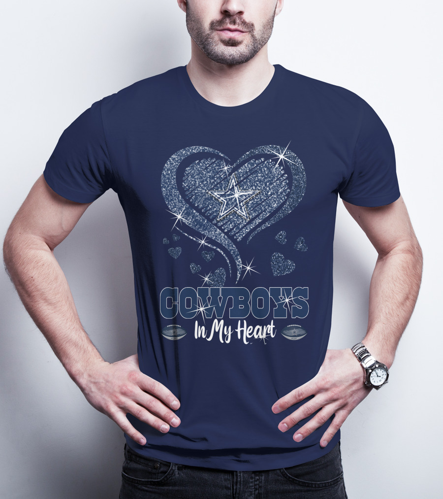 COWBOYS In My Heart Dallas Star And Glitter Hearts T-Shirt