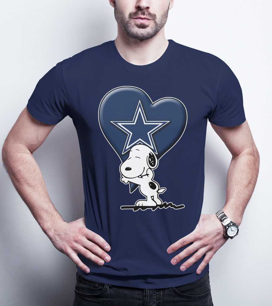 Snoopy Hugging Heart With Dallas Cowboys Star T-Shirt