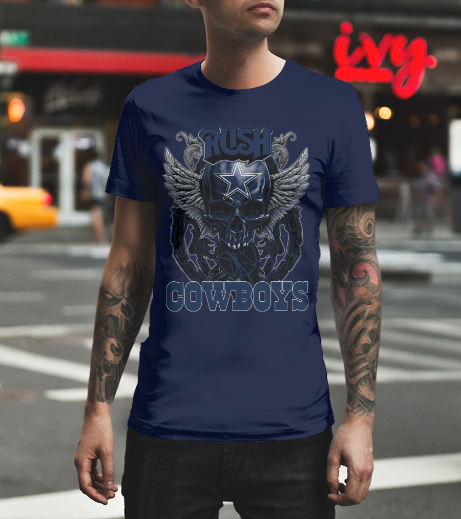 RUSH DALLAS COWBOYS WINGED STAR SKULL T-Shirt