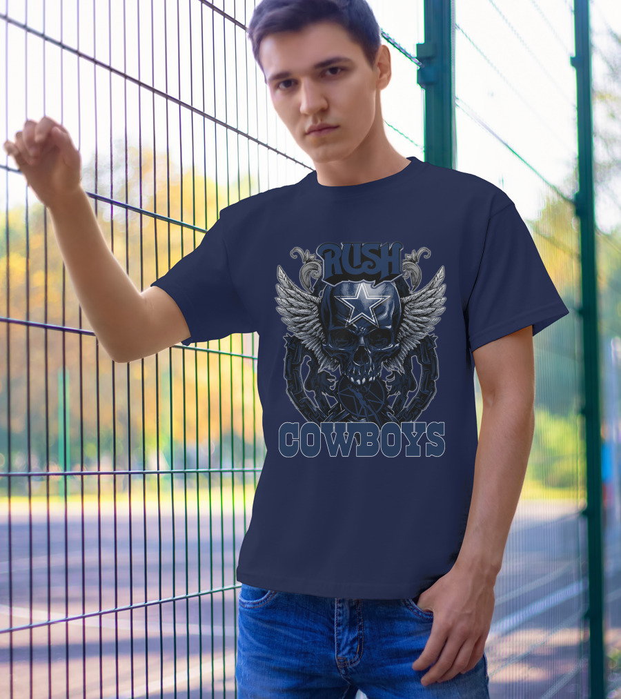 RUSH DALLAS COWBOYS WINGED STAR SKULL T-Shirt