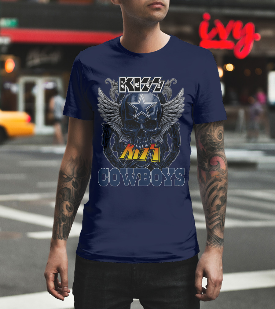KISS Dallas Cowboys Skull With Star And Wings T-Shirt
