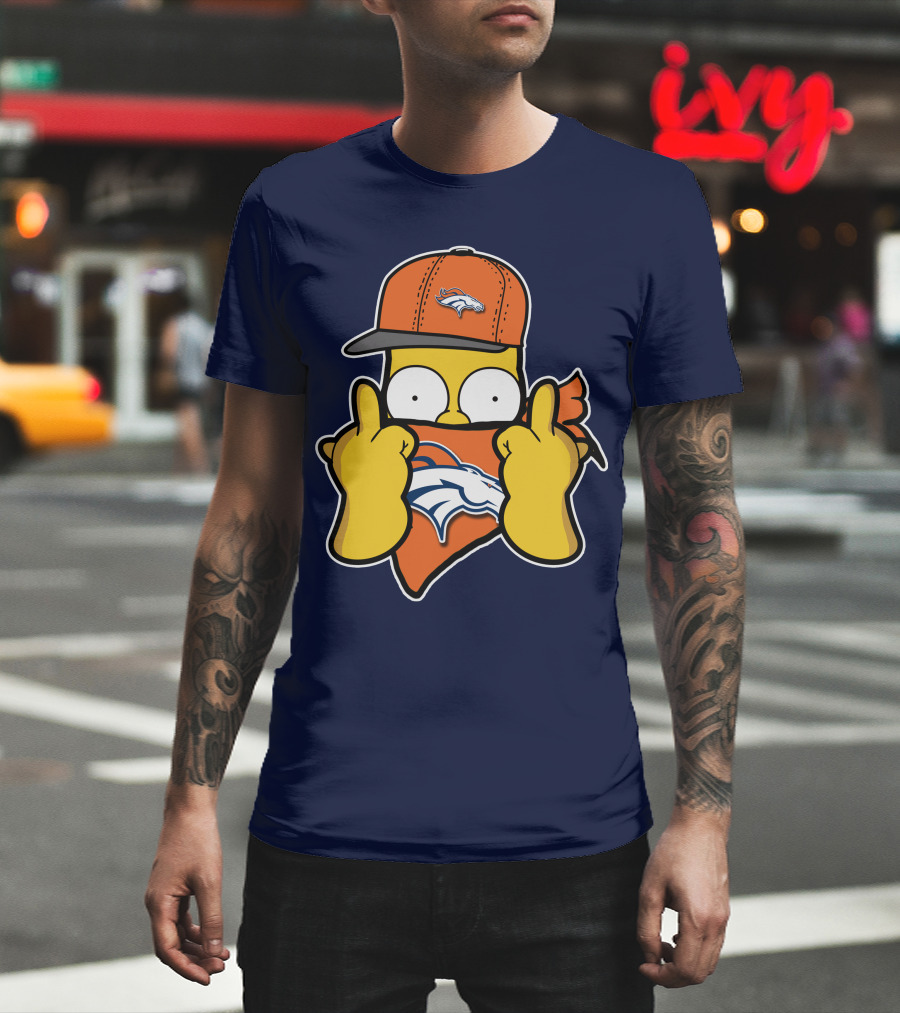 Denver Broncos Homer Simpson Middle Finger Gesture T-Shirt