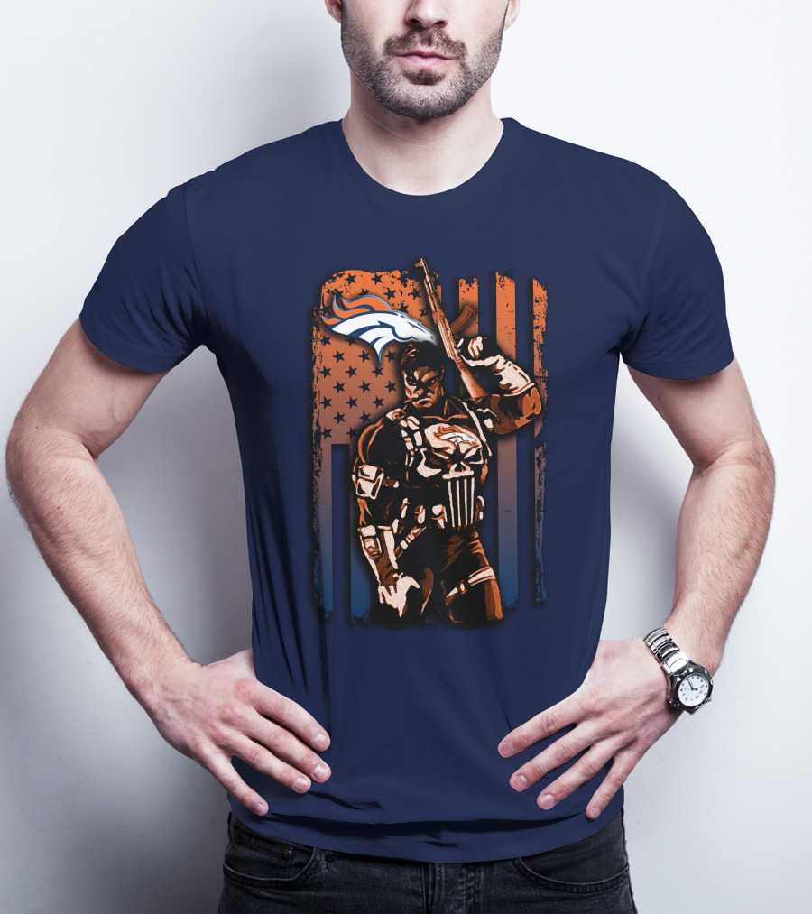 Denver Broncos Punisher Style Patriot T-Shirt