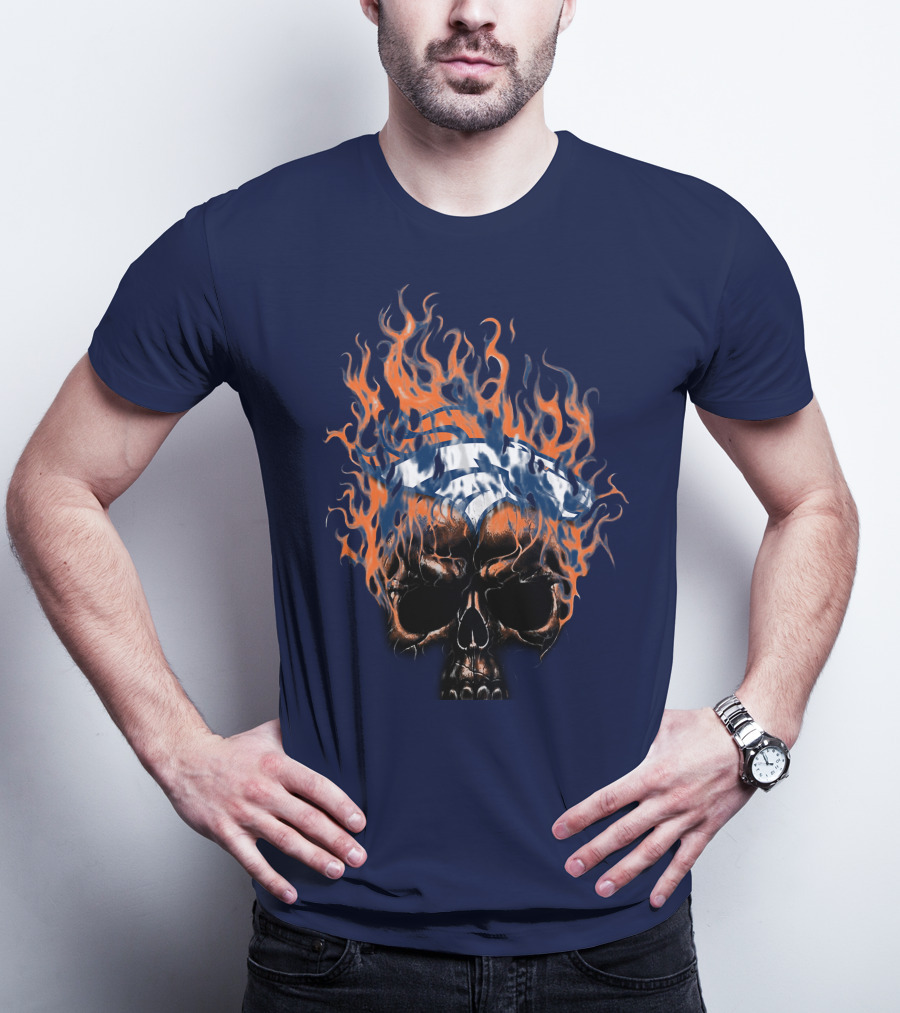 Denver Broncos 37 Fire Skull Flame Helmet T-Shirt