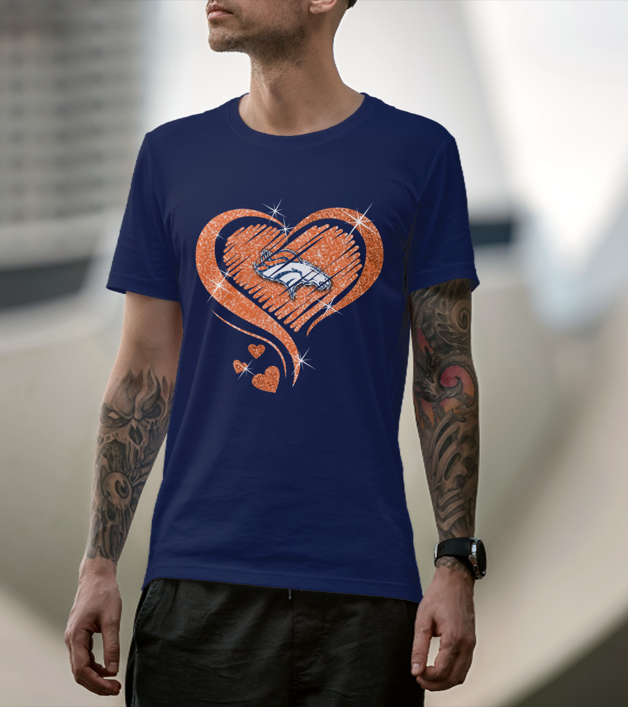 Heart Diamond Denver Broncos Sparkling Love T-Shirt