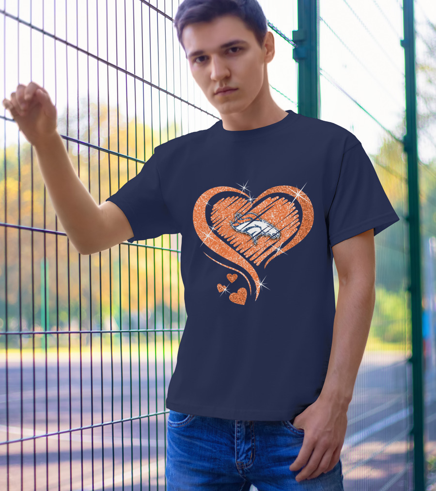Heart Diamond Denver Broncos Sparkling Love T-Shirt