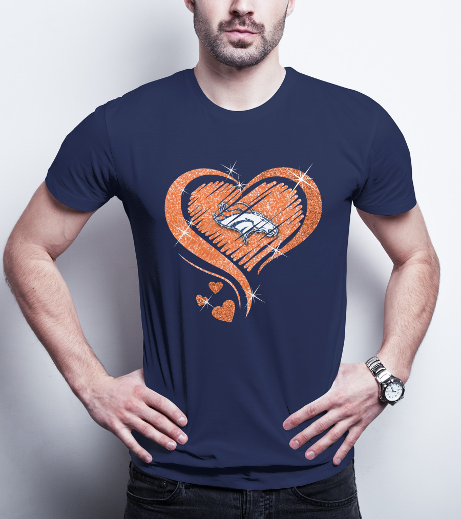 Heart Diamond Denver Broncos Sparkling Love T-Shirt