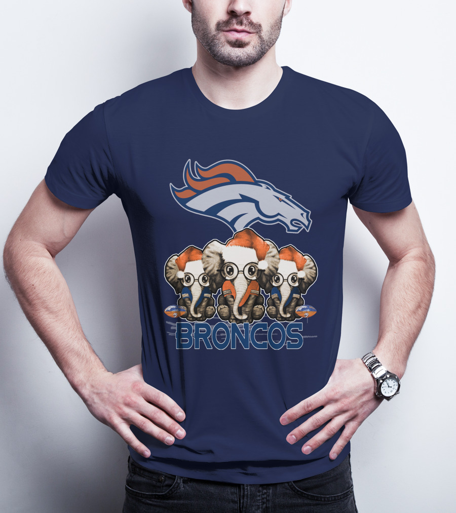 Elephan Christmas Denver Broncos Santa Hats Sporting Team Spirit T-Shirt