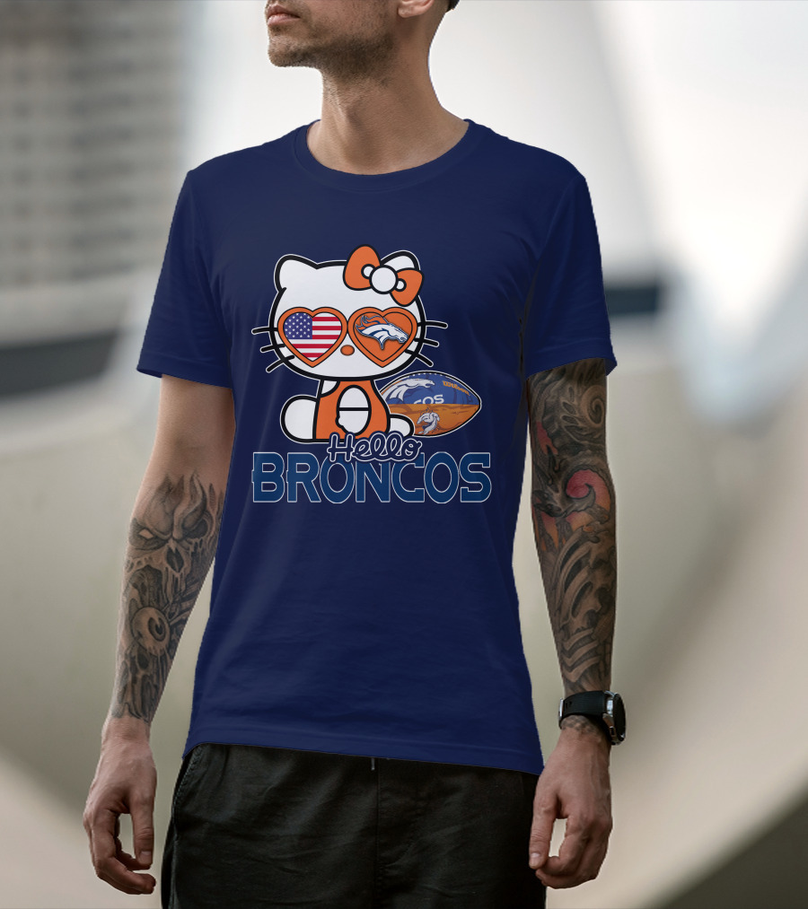 Hellokitty Broncos Usa Heart Football T-Shirt