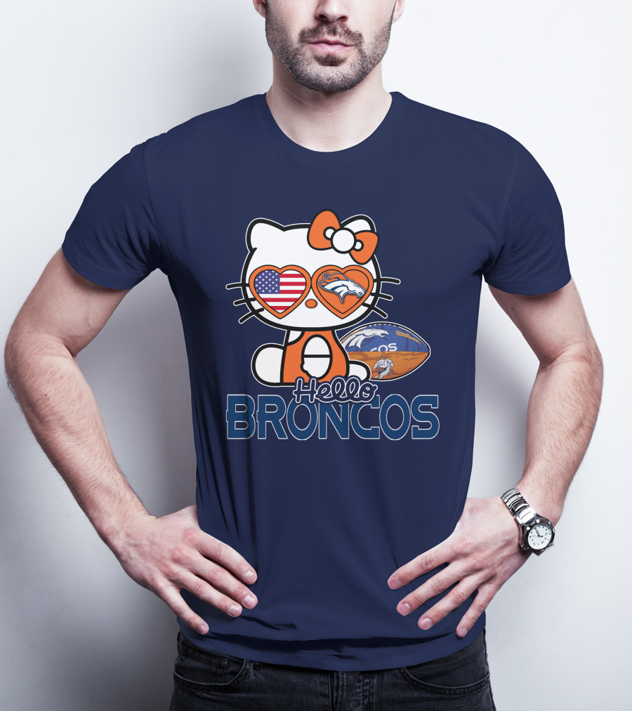 Hellokitty Broncos Usa Heart Football T-Shirt