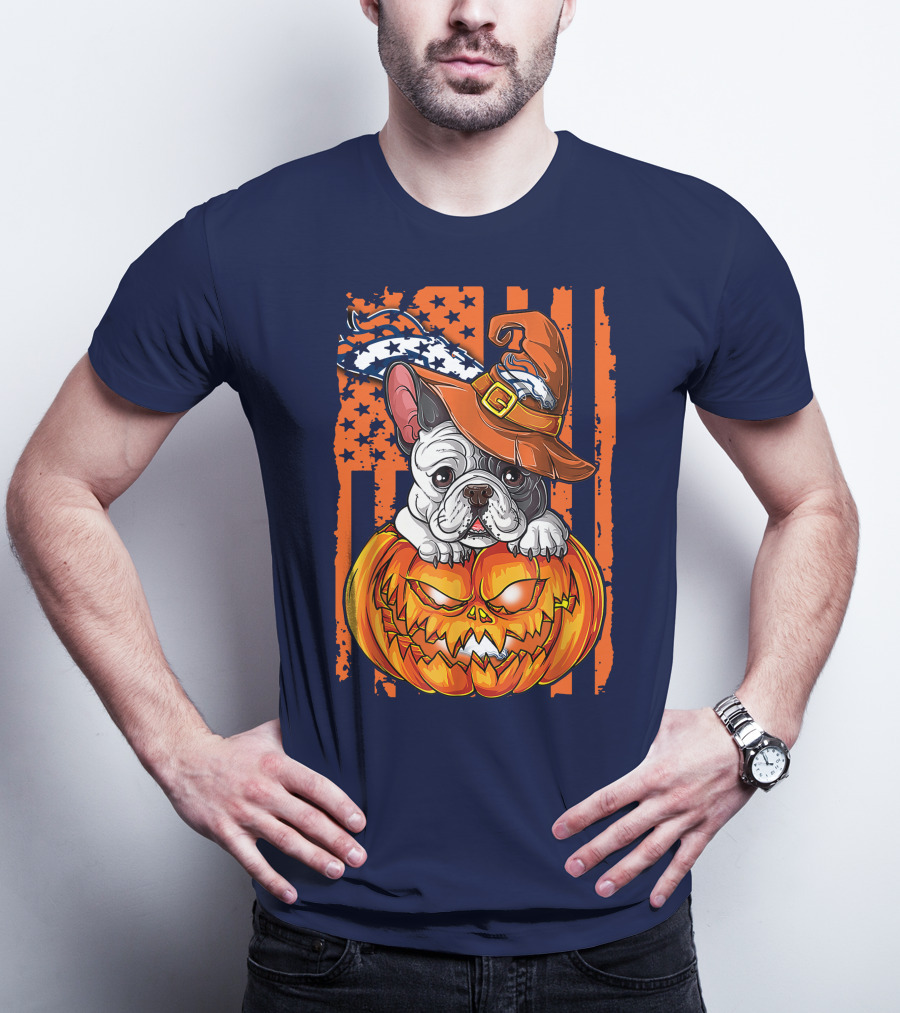 Hlw Bulldog Halloween Pumpkin Denver Broncos T-Shirt