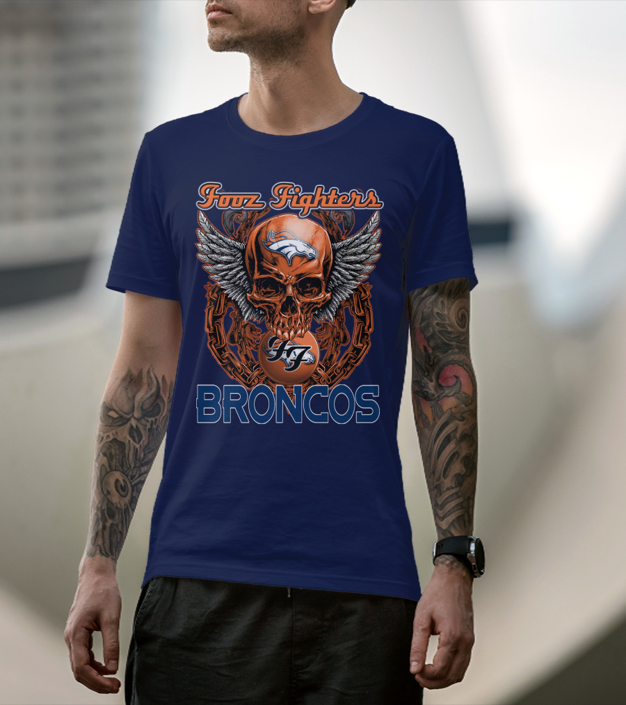 Fooz Fighters Denver Broncos Skull Wings T-Shirt
