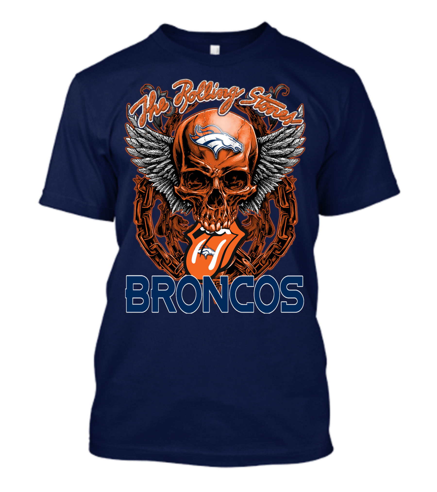 The Rolling Stones Broncos Winged Skull Denver Broncos Logo Tongue T-Shirt