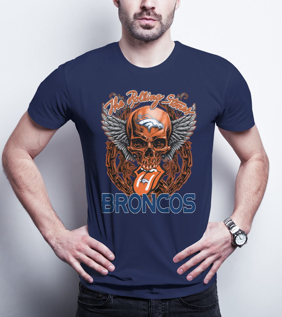 The Rolling Stones Broncos Winged Skull Denver Broncos Logo Tongue T-Shirt