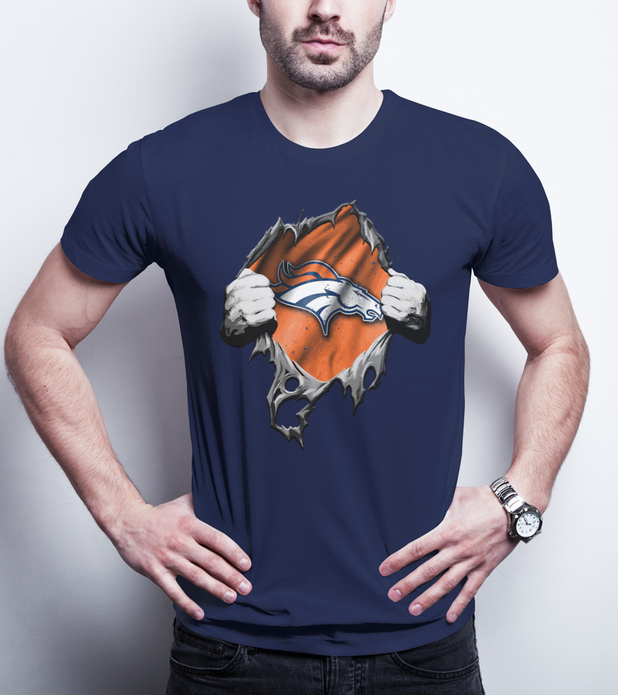 Torn V2 Denver Broncos Logo Ripped Reveal T-Shirt