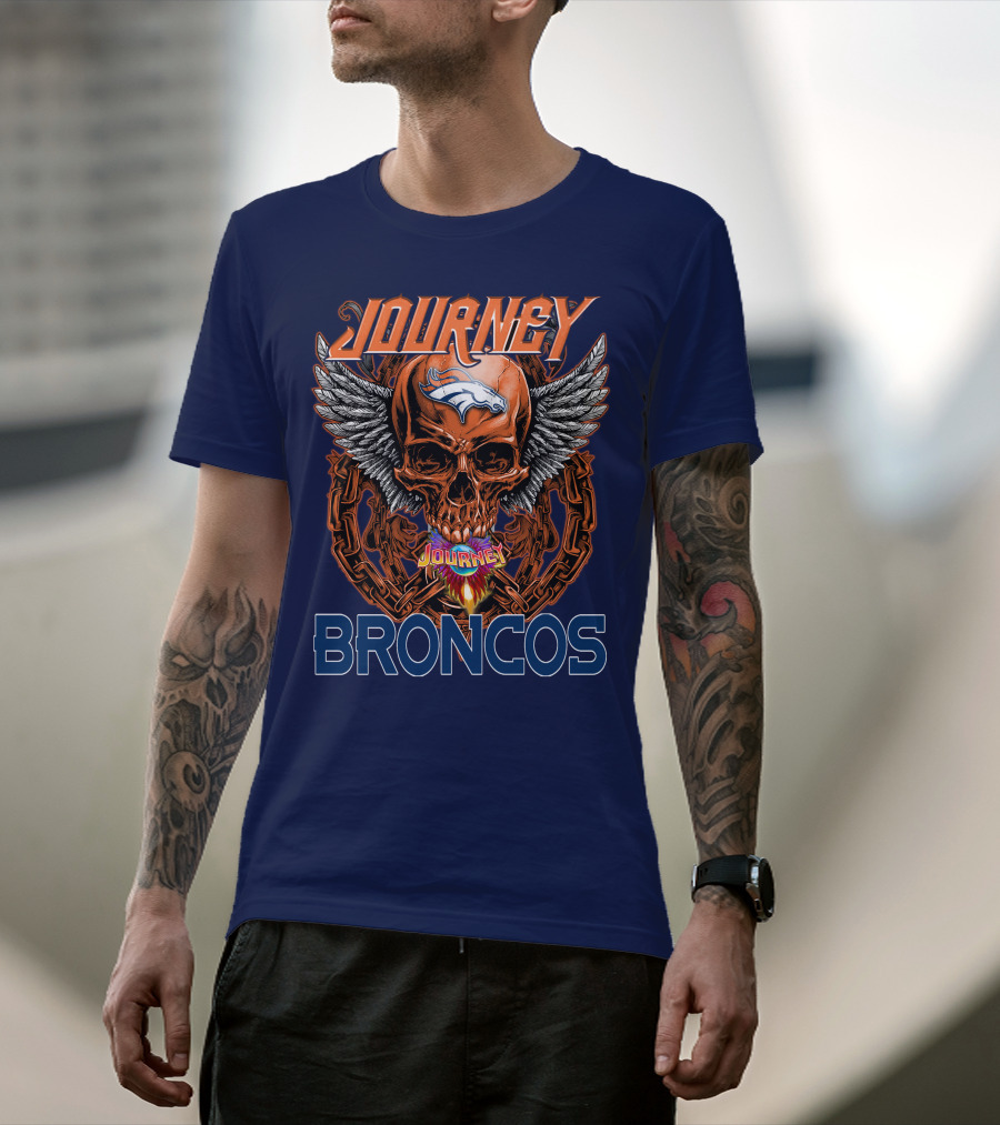 Journey Denver Broncos Skull With Wings And Chains T-Shirt