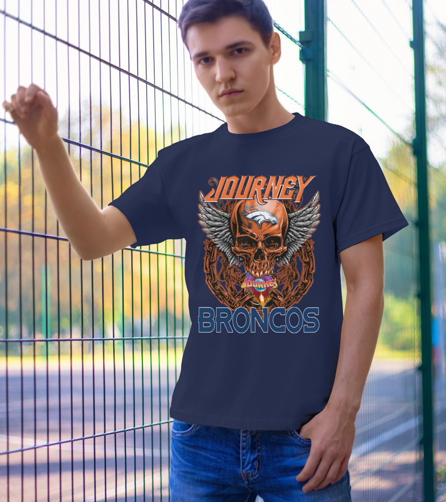 Journey Denver Broncos Skull With Wings And Chains T-Shirt