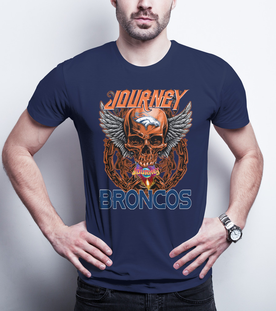 Journey Denver Broncos Skull With Wings And Chains T-Shirt