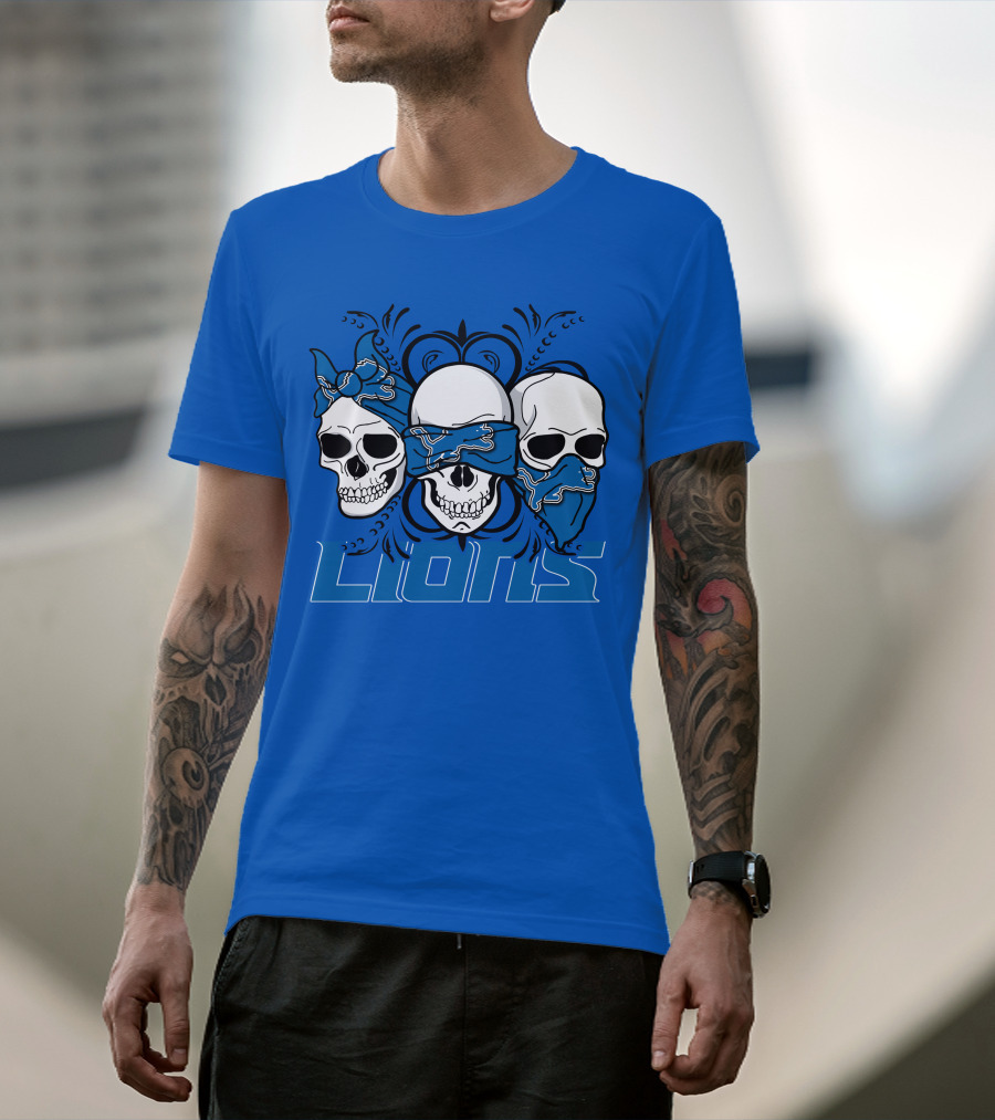 Skull Detroit Lions Bandana Style Art T-Shirt