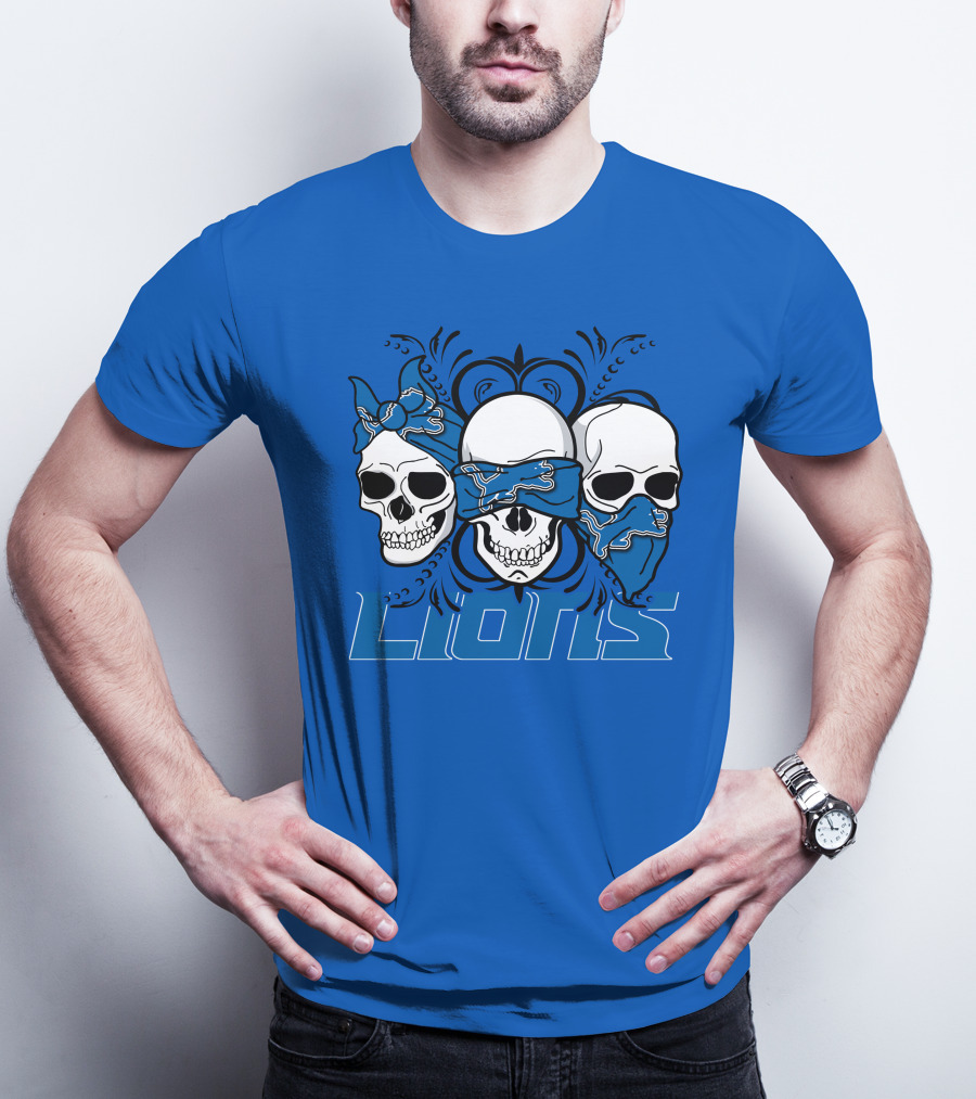 Skull Detroit Lions Bandana Style Art T-Shirt