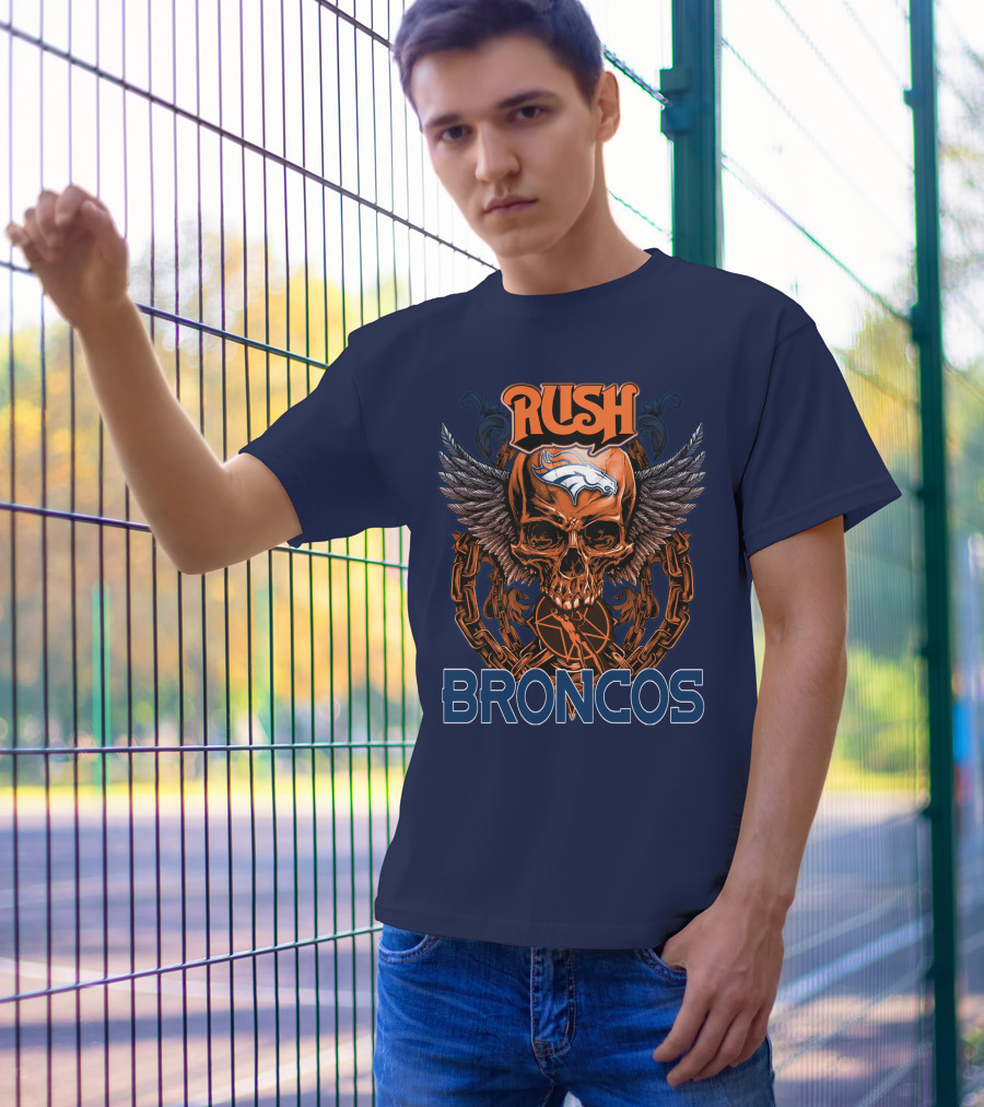 Rush Denver Broncos Skull Wings Chain T-Shirt