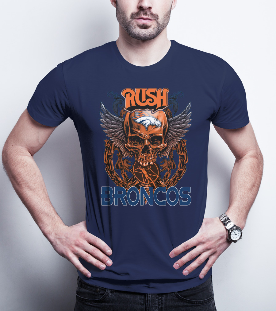 Rush Denver Broncos Skull Wings Chain T-Shirt
